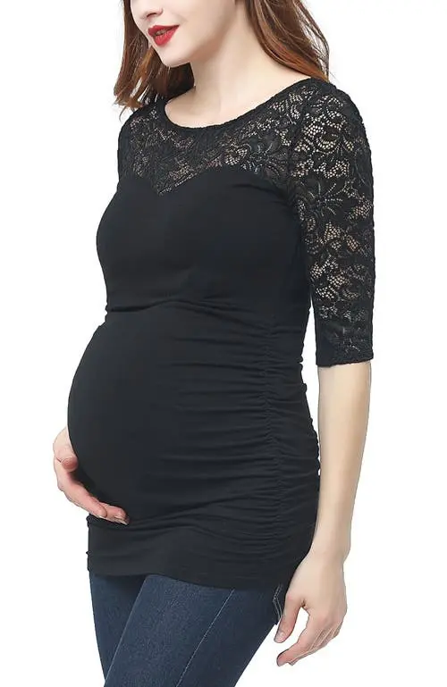 KIMI + KAI Maternity Lace Trim Top