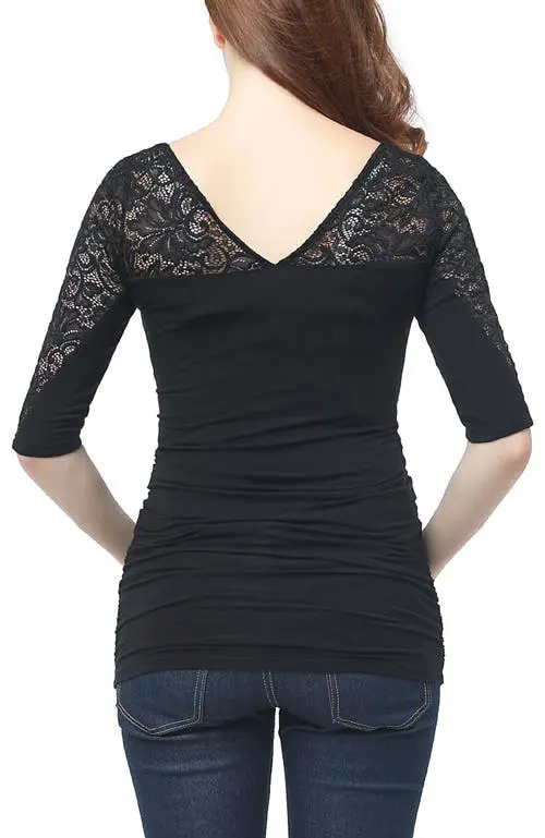 KIMI + KAI Maternity Lace Trim Top