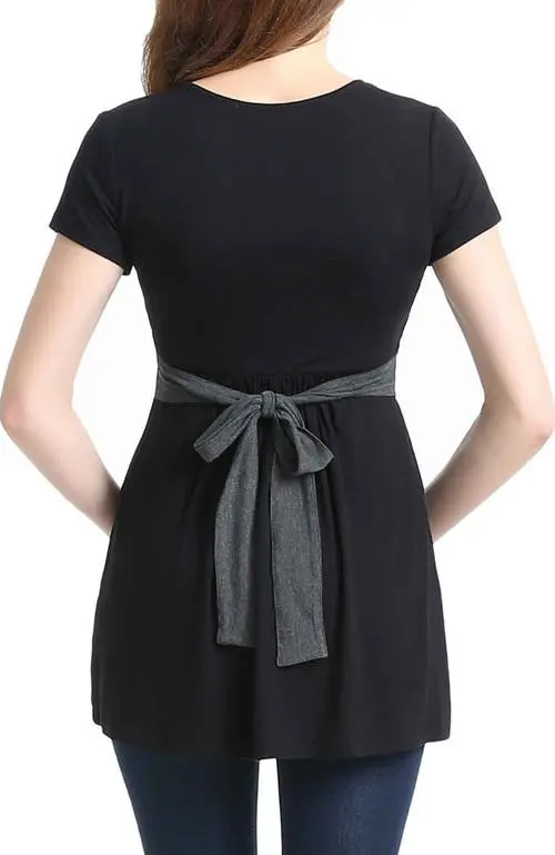 KIMI + KAI Maternity Nursing Colorblock Tunic Top - Black