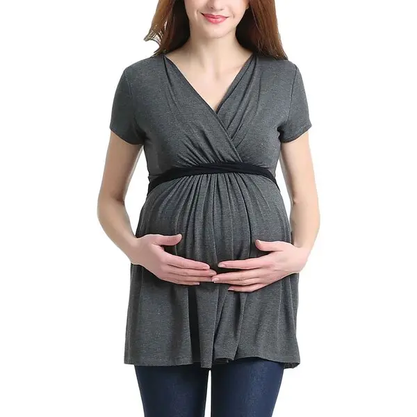 KIMI + KAI Maternity Nursing Colorblock Tunic Top - Gray