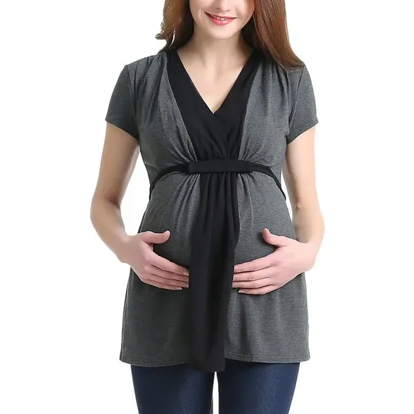 KIMI + KAI Maternity Colorblock Nursing Top - Gray