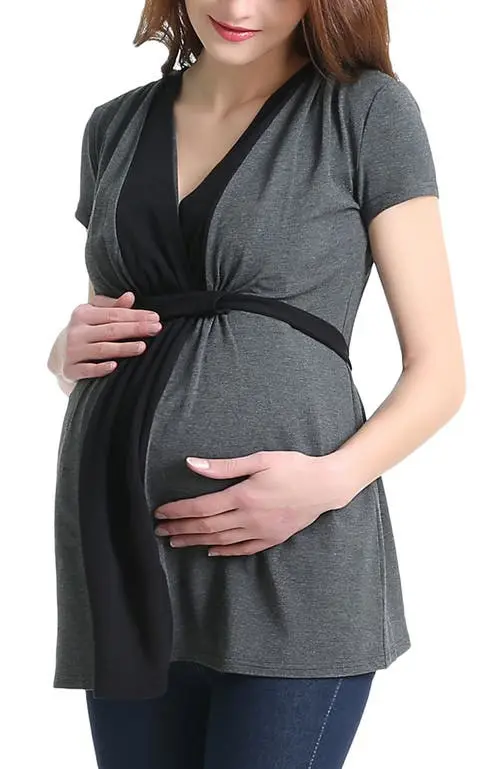 KIMI + KAI Maternity Colorblock Nursing Top - Gray