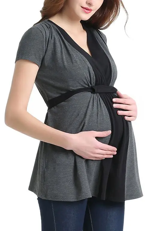 KIMI + KAI Maternity Colorblock Nursing Top - Gray