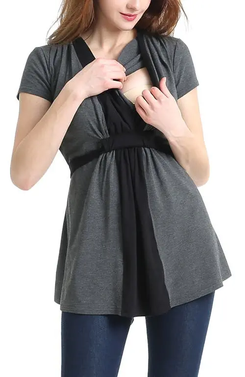 KIMI + KAI Maternity Colorblock Nursing Top - Gray