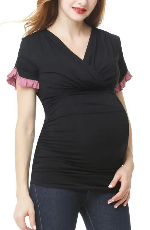 KIMI + KAI Maternity V-neck Nursing Top - Black