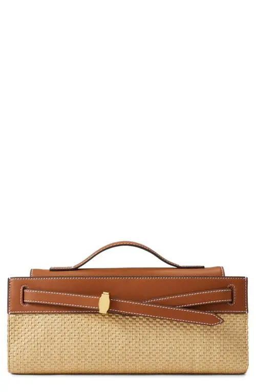 Veronica Beard Dash Leather & Raffia Clutch