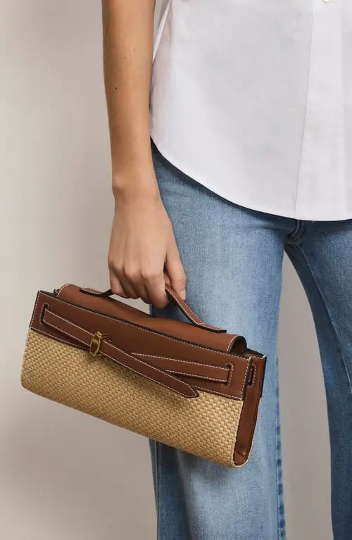 Veronica Beard Dash Leather & Raffia Clutch