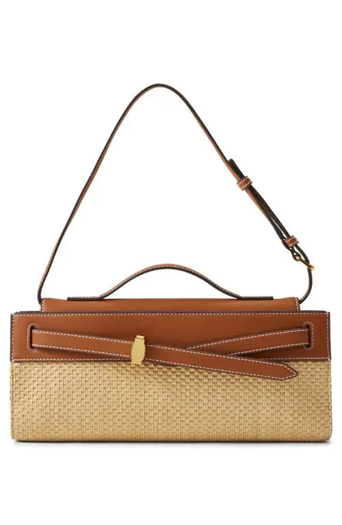 Veronica Beard Dash Leather & Raffia Clutch