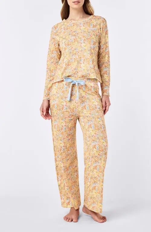 PAPINELLE Carly Floral Print Organic Cotton Pajamas - Honey Yellow