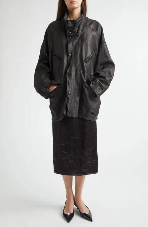 NACKIYE Oversized Belted Leather Coat