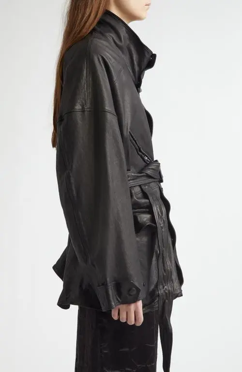 NACKIYE Oversized Belted Leather Coat