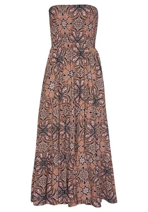 LASCANA Printed Smocked Convertible Maxi Dress - Brown Multi