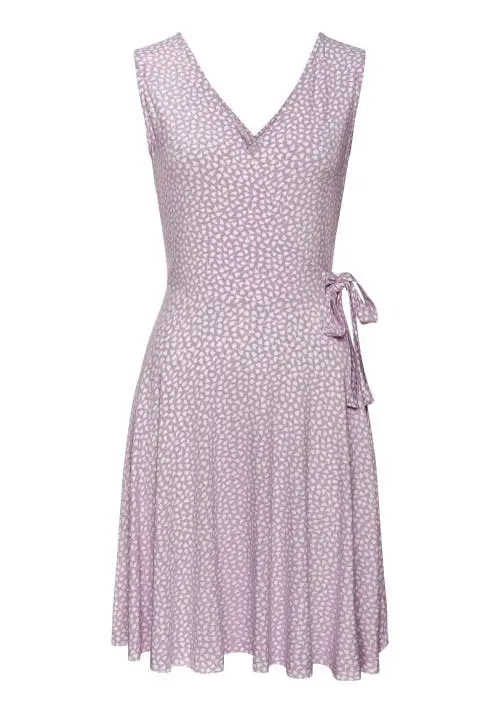LASCANA Sleeveless Wrap Front Floral Print Jersey Dress - Lilac Printed