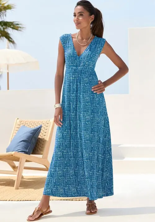 LASCANA Printed V-neck Sleeveless Maxi Dress