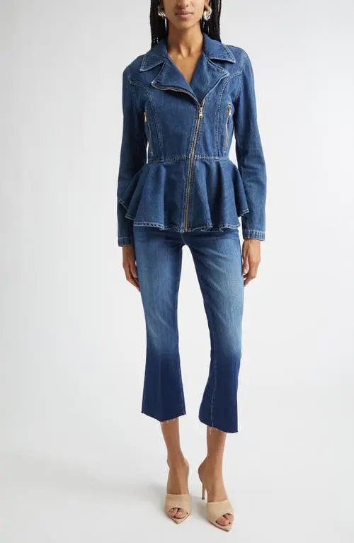 L'Agence Moxie Denim Peplum Biker Jacket