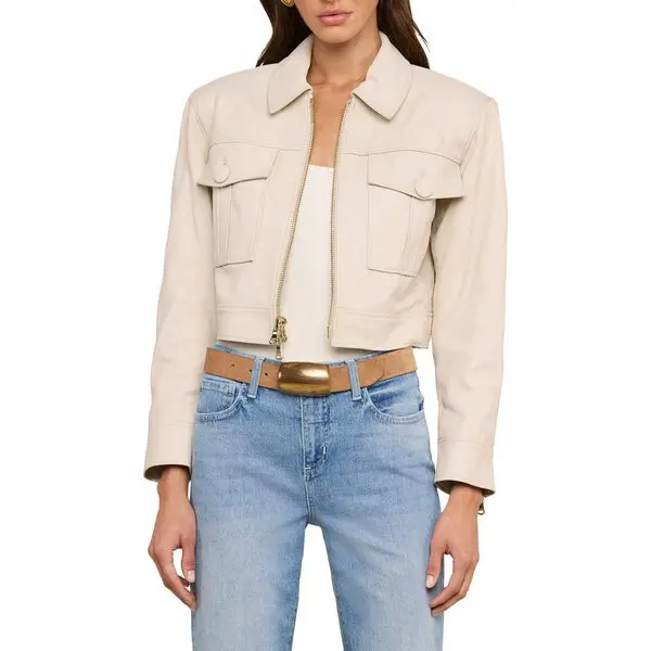 L'Agence Micah Quilted Leather Crop Jacket - Biscuit