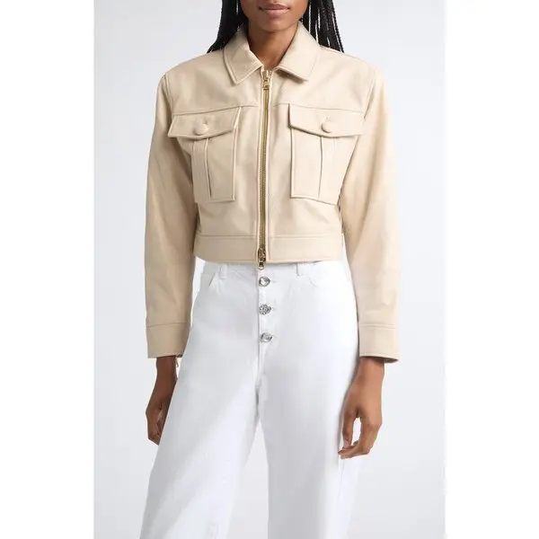 L'Agence Micah Quilted Leather Crop Jacket - Biscuit