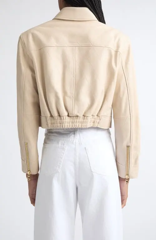 L'Agence Micah Quilted Leather Crop Jacket - Biscuit