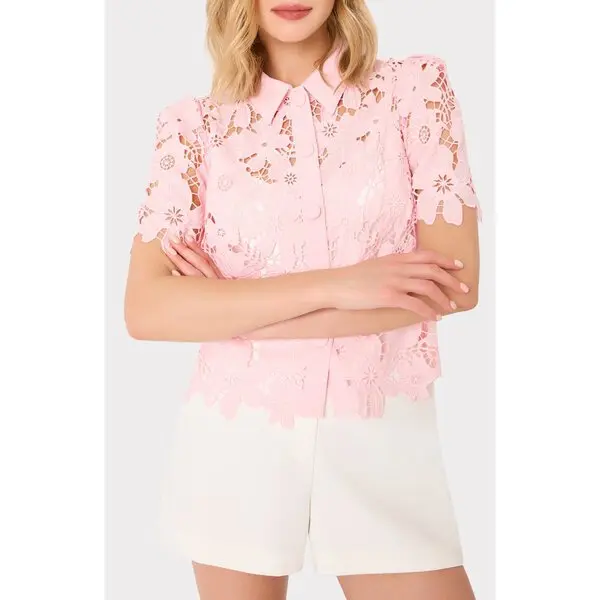 MILLY Addison Lace Crop Shirt - Blush