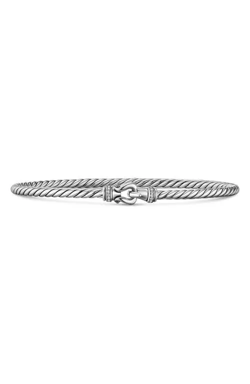 David Yurman Micro Cable Flex® Buckle Bracelet In Sterling Silver With Diamonds - Silver Pave