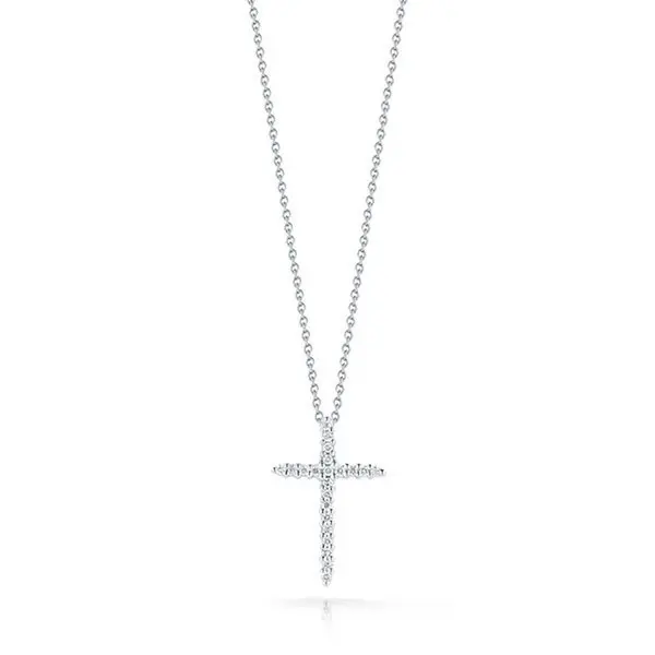 Roberto Coin 18k White Gold Tiny Treasures Diamond Cross Necklace - Wg