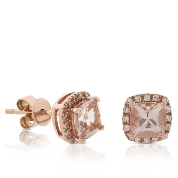 Benbridge Rose Gold Morganite & Diamond Stud Earrings - Pink