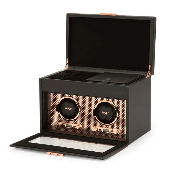 Wolf Axis Double Watch Winder With Storage - Leather