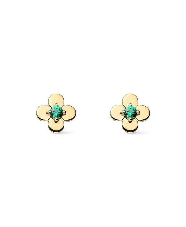 ANA LUISA Solid Yellow Gold Mini Flower Studs - Gold/emerald