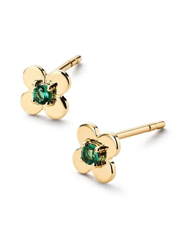 ANA LUISA Solid Yellow Gold Flower Stud Earrings - Gold/emerald
