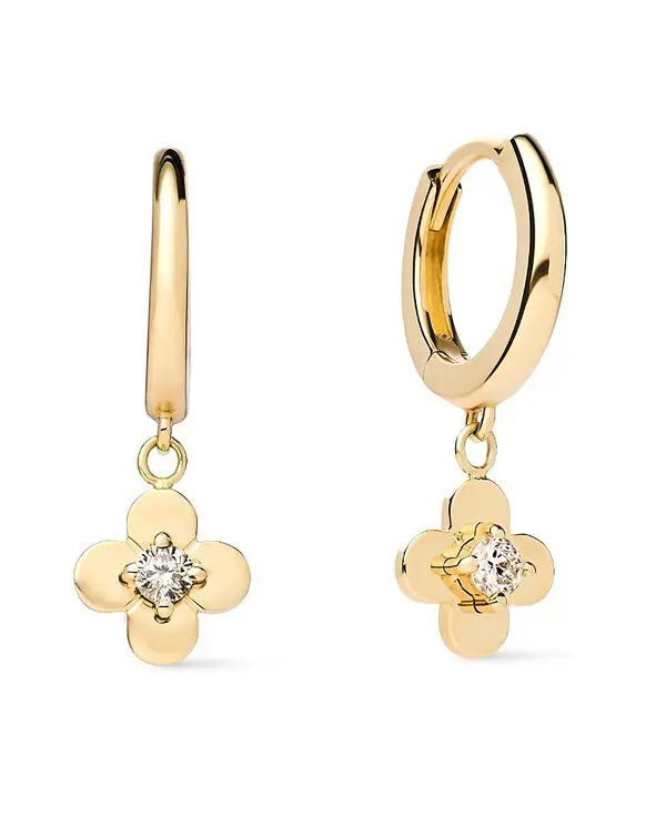 ANA LUISA Solid Gold Flower Drop Earrings - Gold/diamond