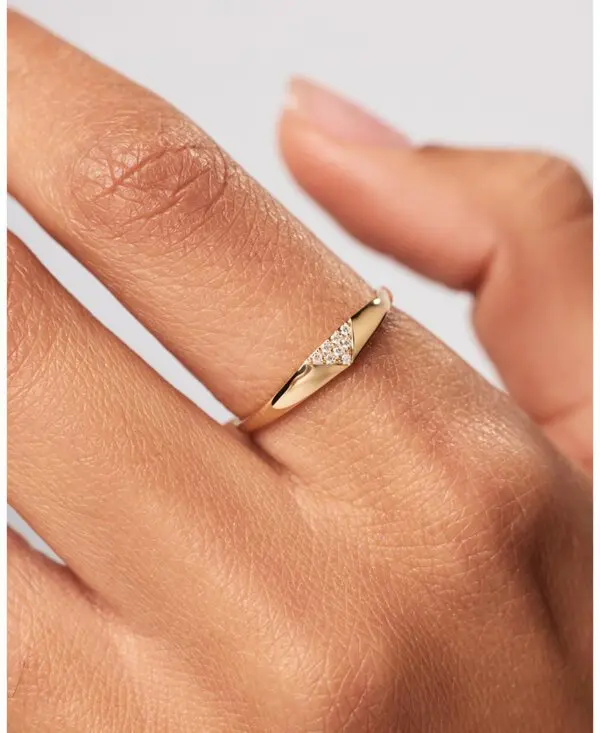 ANA LUISA Solid Yellow Gold Lab-grown Diamond Trillion Signet Ring - Gold/diamond
