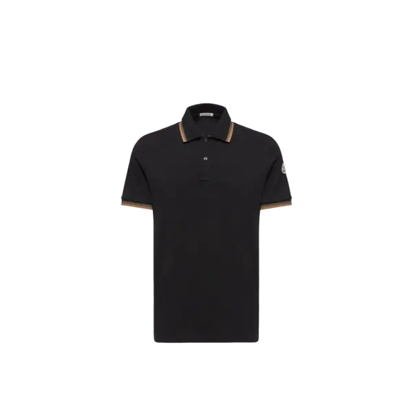 Moncler Double Collar Cotton Piquet Polo Shirt - Black
