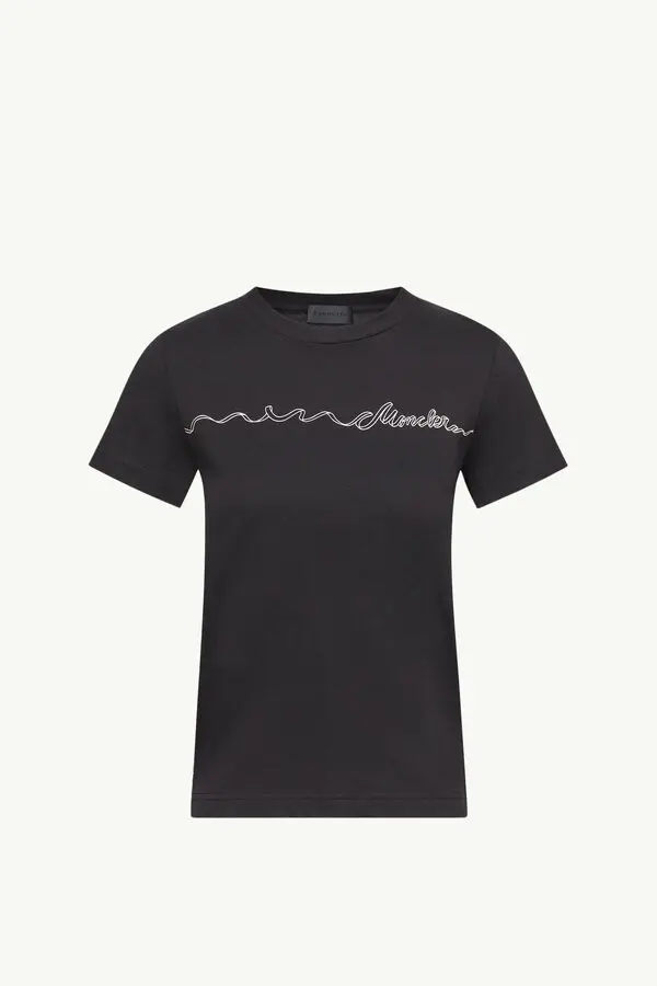 Moncler Ribbon Logo Cotton T-shirt - Black