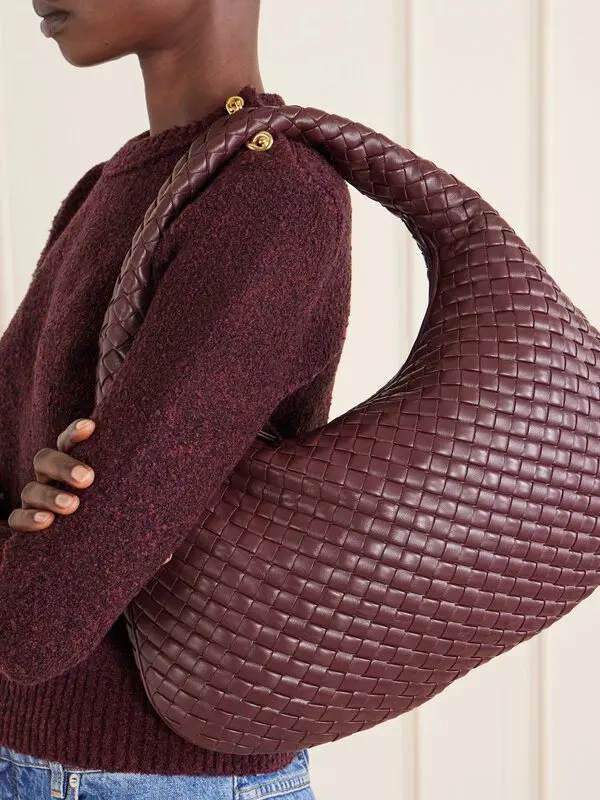 Bottega Veneta Medium Intrecciato Leather Shoulder Bag - Red