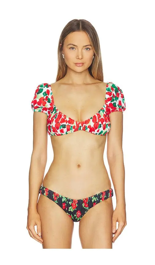 Caroline Constas Zoe Bikini Top - White & Red Multi