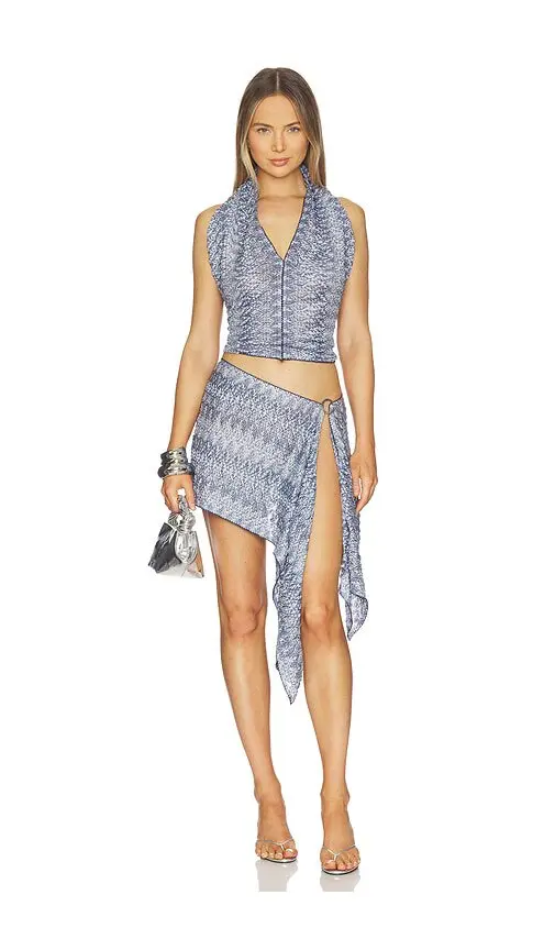 Hanne Bloch Knit Scarf Top And Skirt Set - Blue