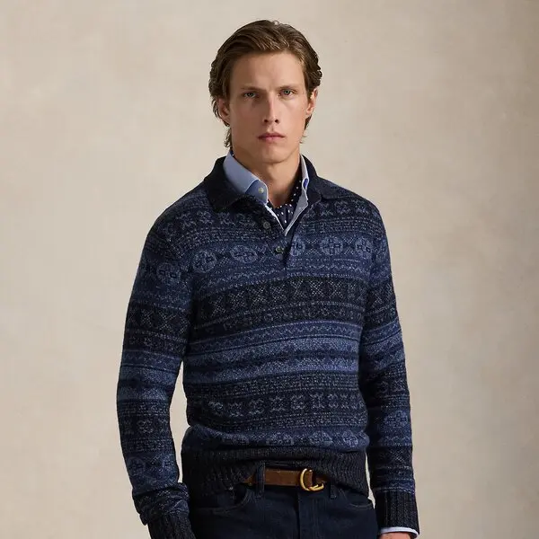 Ralph Lauren Fair Isle Wool-linen Polo Sweater - Navy Multi