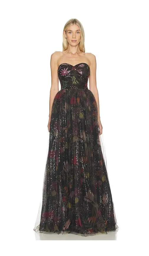AFEW RAHUL MISHRA Rahul Mishra Sequin Embellished Strapless Gown - Black
