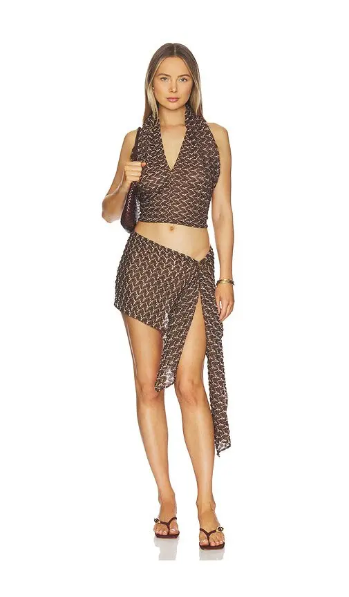 Hanne Bloch Knit Scarf Top And Skirt Set - Brown