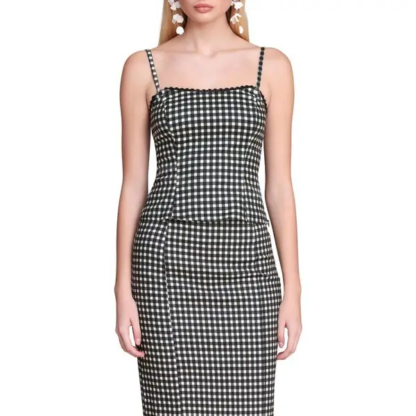 Avec Les Filles Peplum Cami - Black/cream Gingham