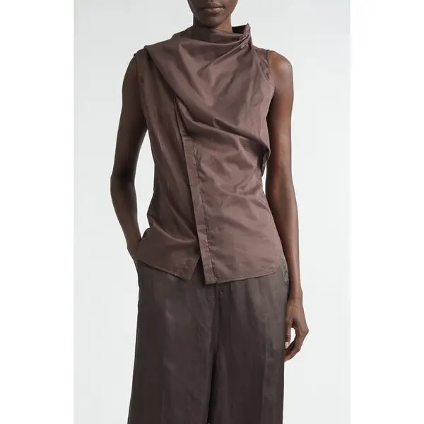 Rick Owens Sleeveless Semisheer Chambray Button-up Shirt - Macassar
