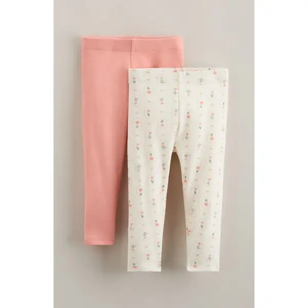 Nordstrom Assorted 2-pack Cotton Leggings - Ivory Cottage Floral-coral Pk