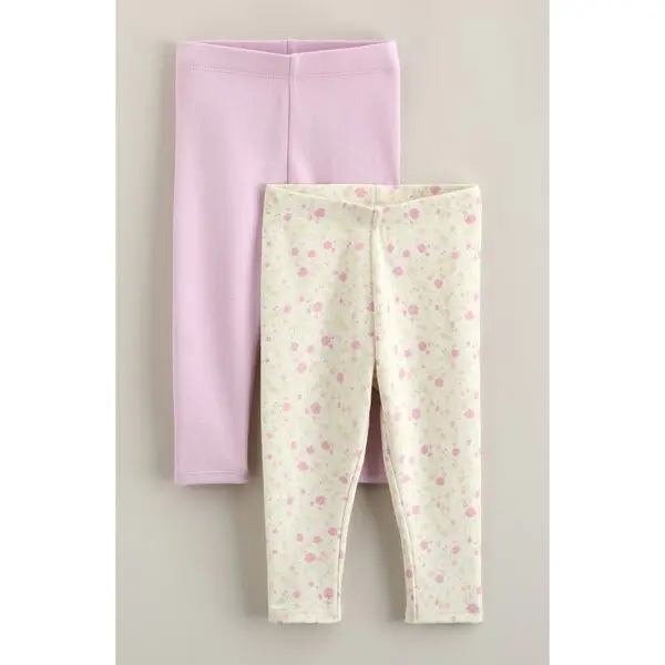 Nordstrom Assorted 2-pack Cotton Leggings - Ivory Egret Ditsy Pink Pack