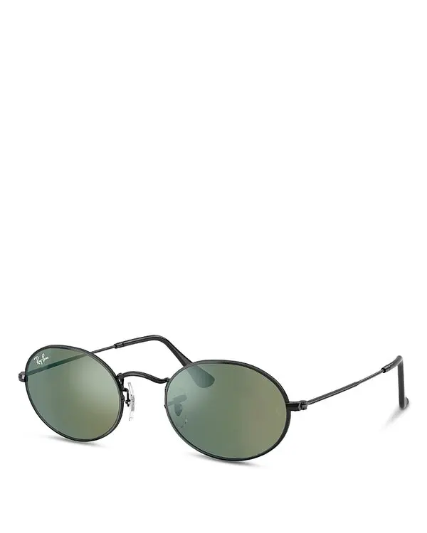 Ray-ban Oval Sunglasses, 51mm - Black/grey Mirrored Blu-green