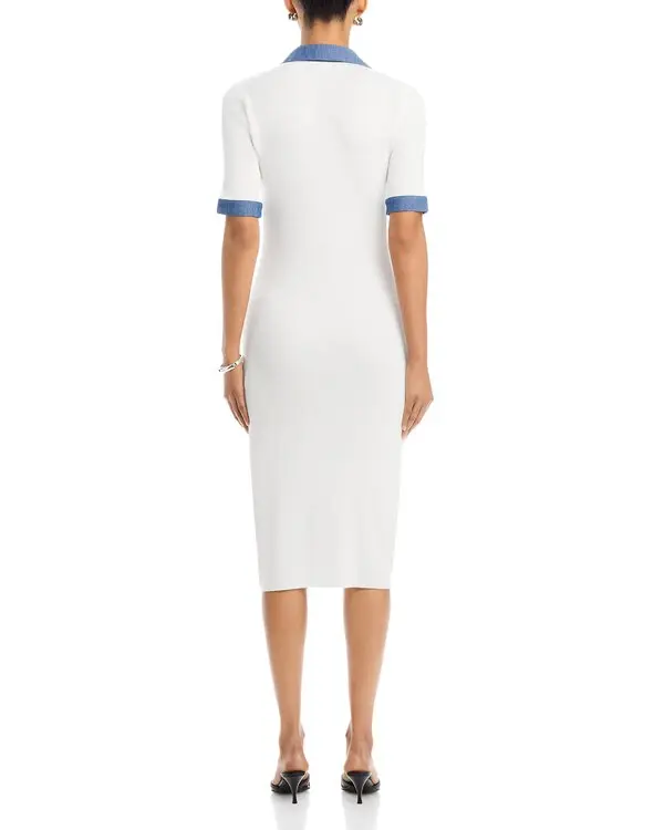 T Tahari Elbow Sleeve Ribbed Sweater Dress - White Star/denim