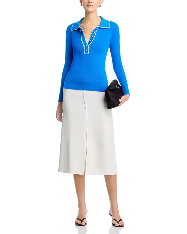 T Tahari Contrast Whipstitch Ribbed Sweater - Cobalt Stone
