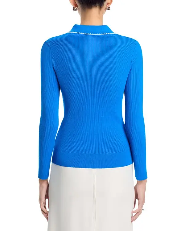 T Tahari Contrast Whipstitch Ribbed Sweater - Cobalt Stone