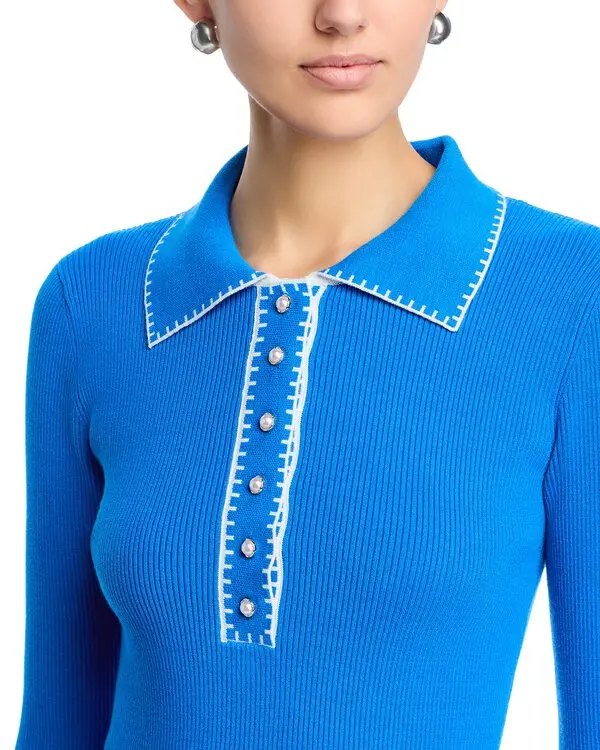 T Tahari Contrast Whipstitch Ribbed Sweater