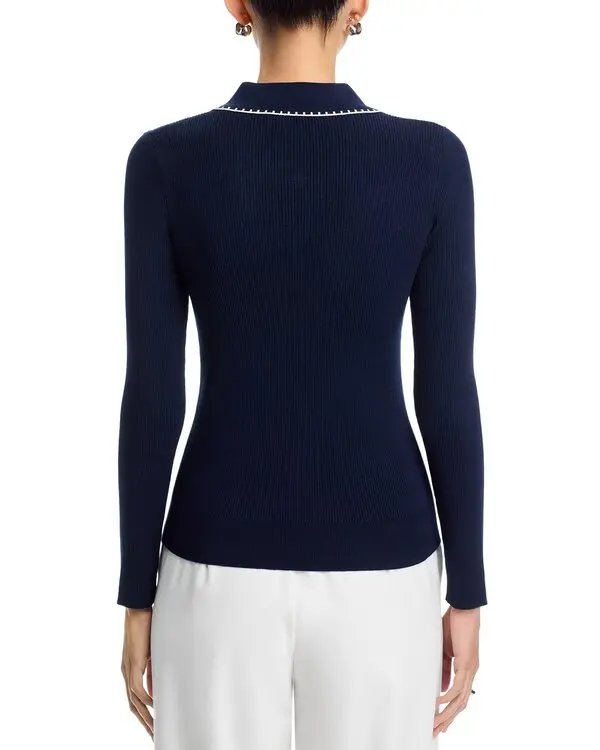 T Tahari Contrast Whipstitch Ribbed Sweater