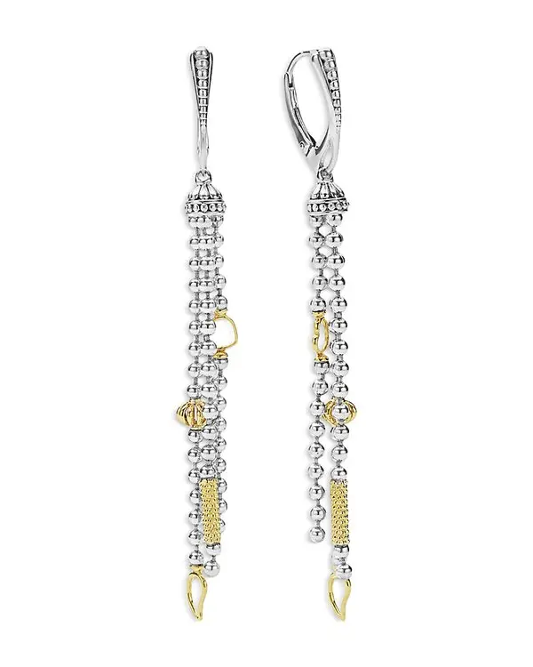 Lagos 18k Yellow Gold & Sterling Caviar Icon Tassel Drop Earrings - Silver